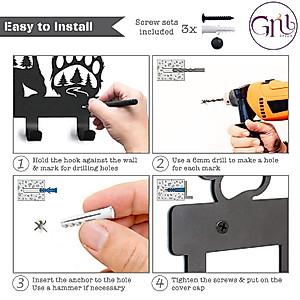 Good Night Love Bear Coat Hooks Decor - Cabin Decorations Coat Hooks Wall Mounted Entryway 15"x8" - Bear Decorations for Home Metal Black Bear Hook - Rustic Cabin Decor Gifts for Cabin Owners