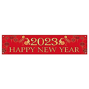 FEPITO 2023 Chinese New Year Decorations Happy Chinese New Year Banner Year of Rabbit Party Banner for Chinese Spring Festival Decorations Indoor Outdoor New Year Party Supplies