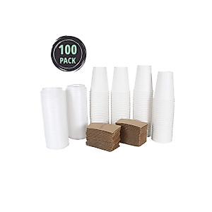 CucinaPrime 100 Pack Paper Coffee Hot Cups WHITE with Travel Lids and Sleeves - 16OZ