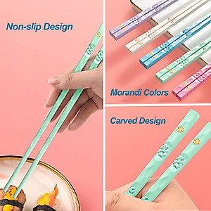 5 Pairs Fiberglass Chopsticks, Slivek Reusable Premium Japanese Chinese Korean Chopsticks Dishwasher Safe, Non-slip, Lightweight, 9.5 inches (Morandi)