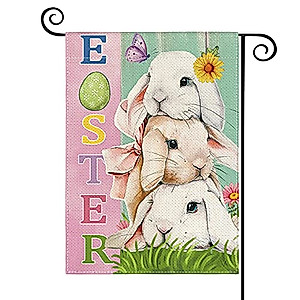 AVOIN colorlife Easter Bunny Garden Flag 12x18 Inch Double Sided Outside, Lovely Rabbit Holiday Yard Outdoor Decoration