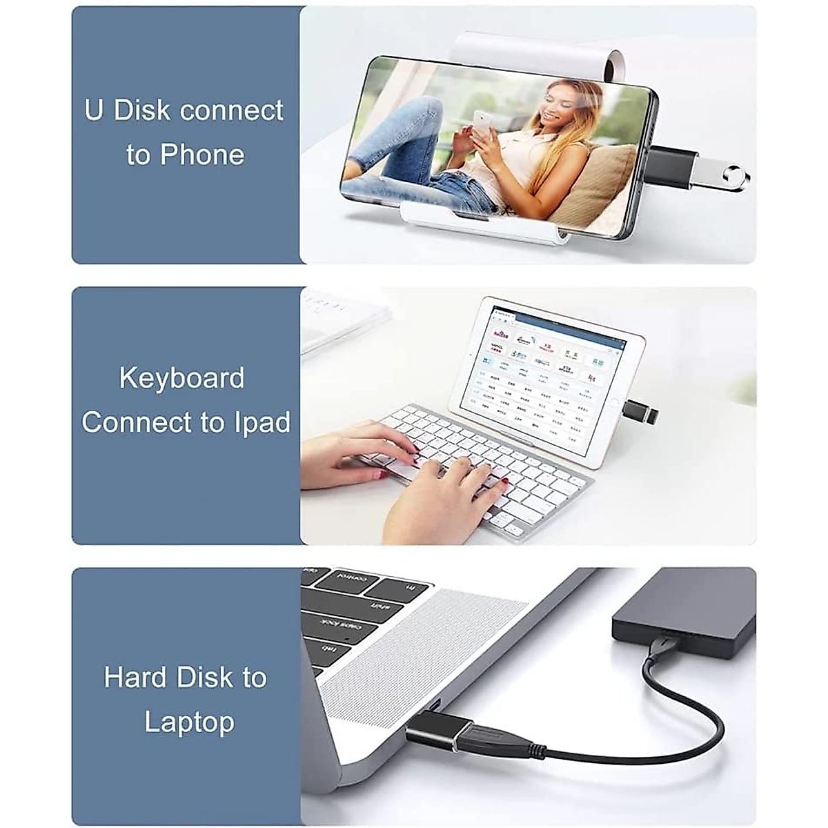 USB C to USB Adapter (2-Pack), USB-C to USB 3.1 OTG Adapter Compatible with Laptop, Tablet, MacBook, Phone, Computer Speakers, PS