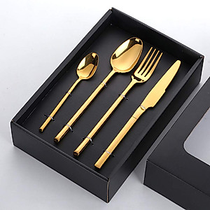 Buyer Star 20-Piece Silverware Set, Gold Flatware Cutlery Set, Stainless Steel 18/10 Utensil Forks Spoons Knives Set Service for 5 with Gift Box, Mirror Polished, Dishwasher Safe