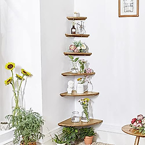 Corner Shelf, 9inch Solid Oak Wood Floating Corner Shelf Wall Mount Round End Floating Speaker Shelf with Wire Hole Display Shelf for Small Plant Photo Frame for Bedroom Kitchen, Living Room