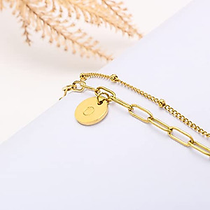 JoycuFF Gold Bracelets for Women 118K Gold Plated Coin Initial Beaded Chain Layered Charm Bracelets Unique Valetien's Day Wedding Gifts for Girlfriend Wife Fiancee Jewelry for Her Letter A