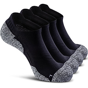 CWVLC No Show Sports Compression Socks 4-pairs, Low Cut Anti-Blister Hiking Running Workout Ankle Socks, Short Cushioned Moisture Wicking No Slip Arch Support Plantar Fasciitis, Black, Large