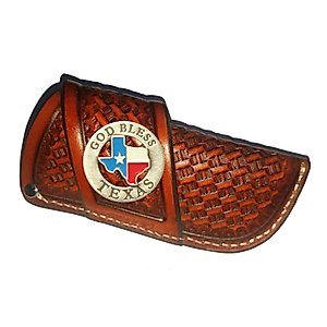 Custom Nocona Weave God Bless Texas Side Draw Knife Sheath left side