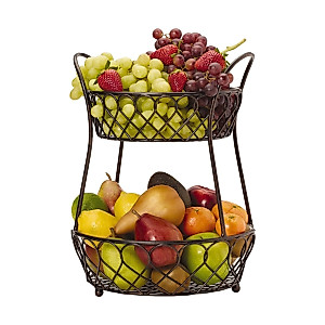 Gourmet Basics by Mikasa Loop and Lattice 2 Tier Divided Round Basket, Black