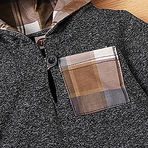 VOLUOVO Baby Boy Clothes Newborn Boy Outfits Infant Clothing Plaid Pocket Hooded Sweatshirt Long Pants Toddler Clothe(GreyOrange/90)