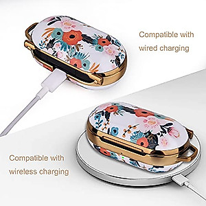 OLEBAND Galaxy Buds and Buds Plus Case with Keychain and Cute Pattern,Hard Protective and Anti-Slip Cover for Samsung Buds+ Charging Case,Earbuds Charging LED Visible,Colorful Flower