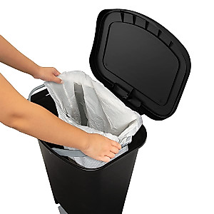 Glad 13 Gallon Trash Can, 2 Pack | Plastic Kitchen Waste Bin with Odor Protection of Lid | Hands Free with Step On Foot Pedal and Garbage Bag Rings, Black, 2 Count