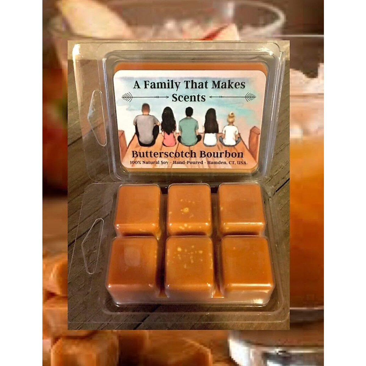 Butterscotch Bourbon Wax Melts - Strong Scent- Long Lasting - Eco-Friendly - Hand-Poured - Scented Wax Tarts - Pet Friendly - Soy Melts - 6 Cubes Per Pack - Over 100 Scensts To Choose.