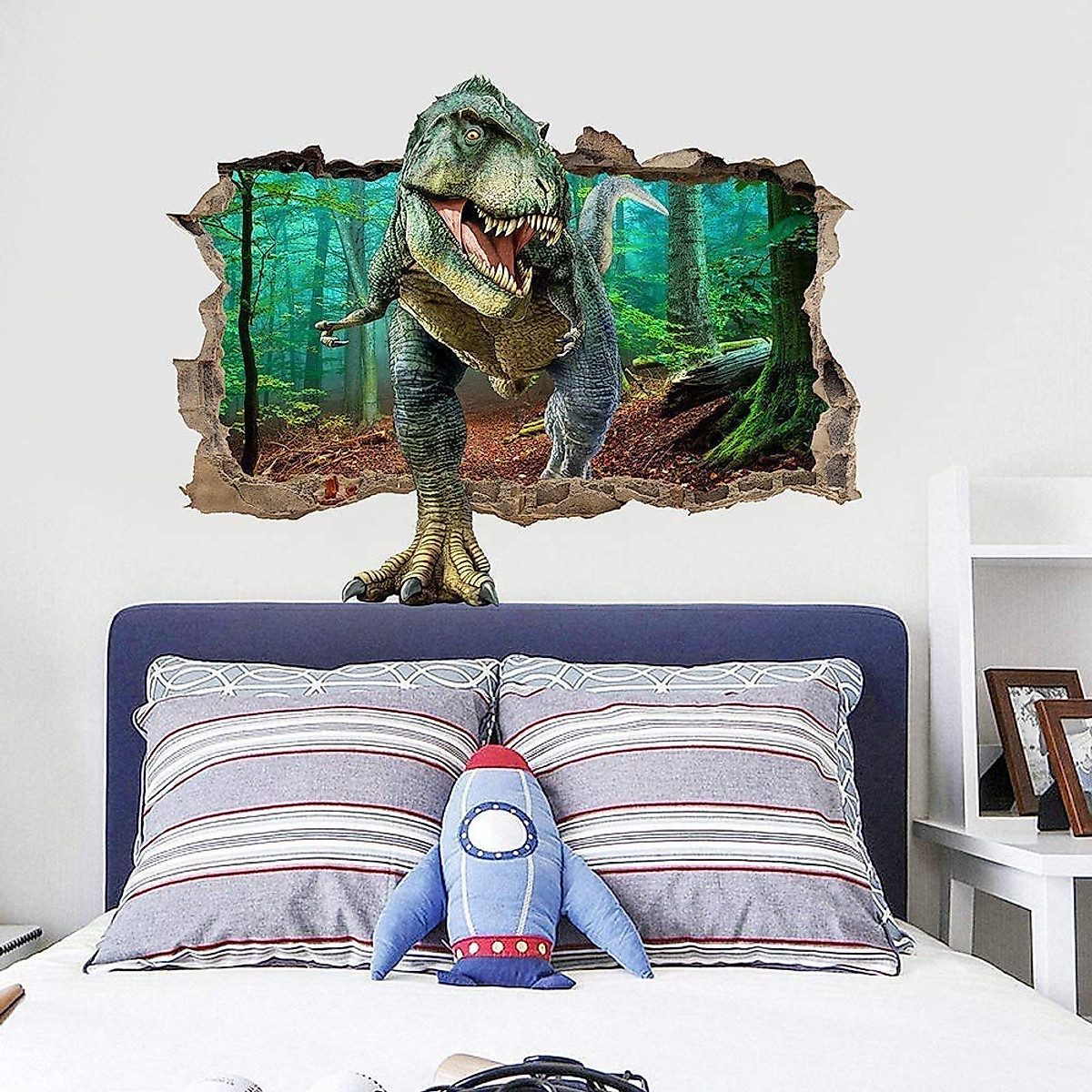 Supzone Dinosaur Wall Stickers Broken 3D Decorative Wall Decals Removable Boys Bedroom Baby Nursery Childrens Wall Decor