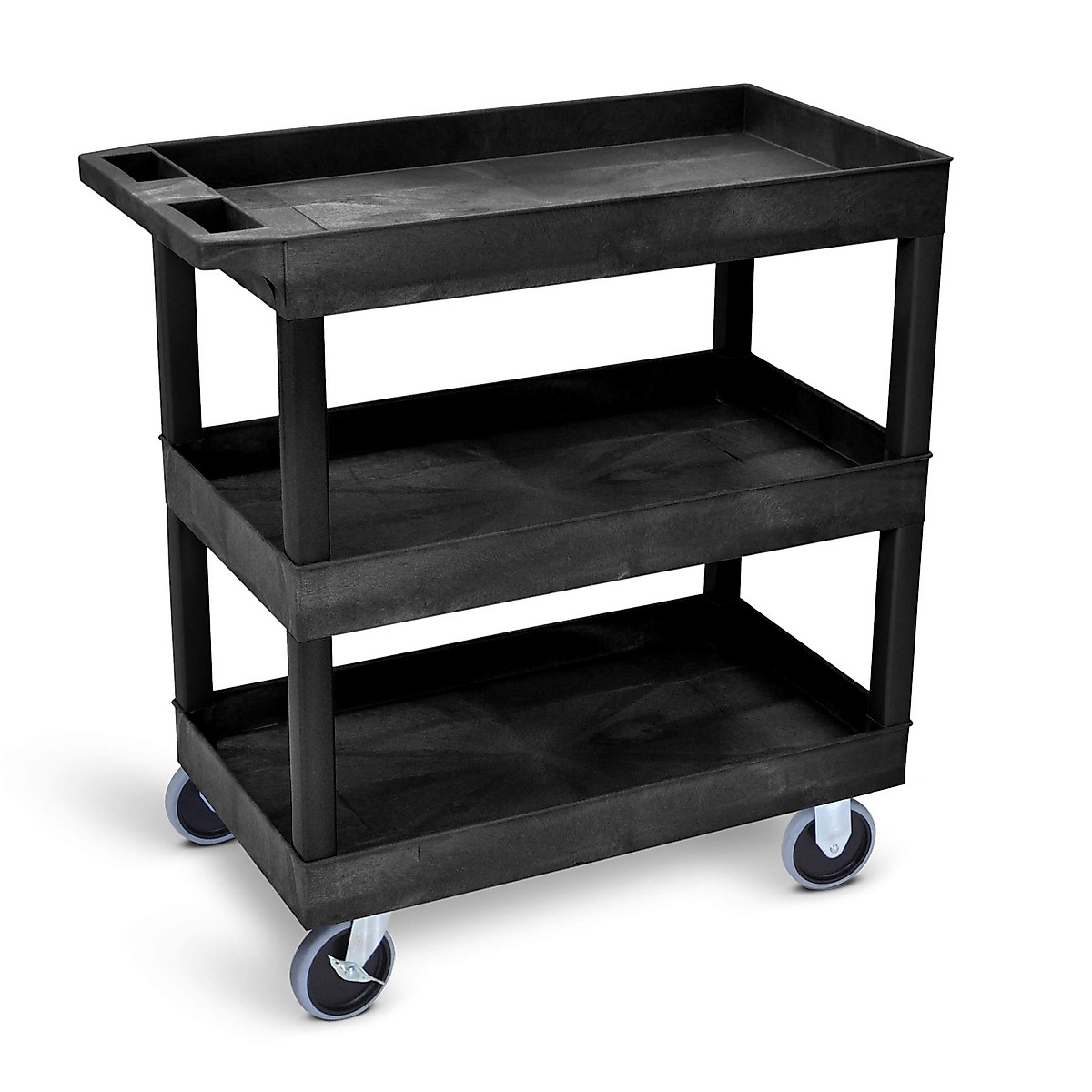 Stand Steady Tubstr 3 Shelf Utility Cart Supports Up to 375 lbs - Heavy-Duty Plastic Service Push Cart with Deep Shelves and 5" Casters, for Offices, Warehouse Storage, Garage (Black, 32 x 18 x 51)