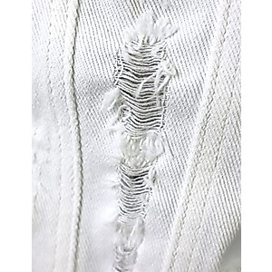 AMEBELLE Jean Jacket for Women Long Puff Sleeve Distressed Crop Denim Jackets Top(0002-White-L)