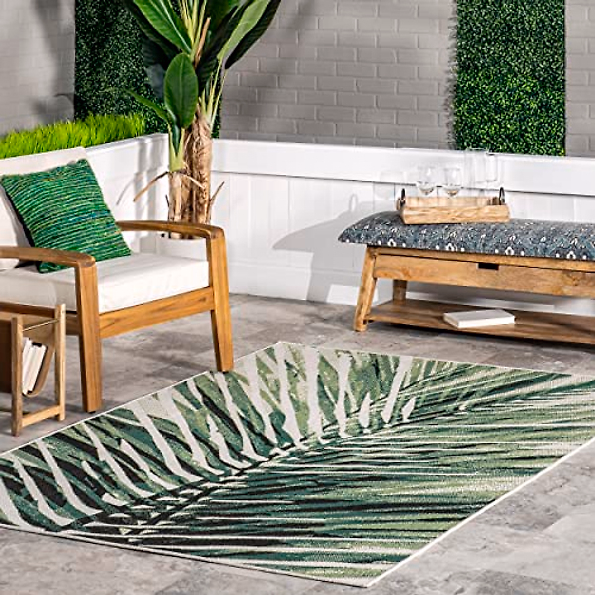 nuLOOM Kalene Double Palm Indoor/Outdoor Area Rug, 4' x 6', Green