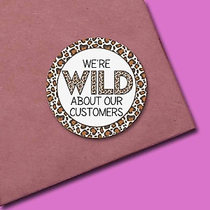 Wild About Our Customers Leopard Print Thank You Customer Appreciation Sticker Labels for Small Businesses, 60 1.5" Circle Stickers by AmandaCreation, for Envelopes, Postcards, Direct Mail, More!