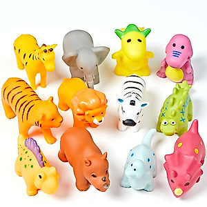 XY-WQ Bath Toys No Hole, for Infants 6-12& Toddlers 1-3, No Hole Bathtub Toys (Dinosaur+Animal, 12 Pcs with Mesh Bag)