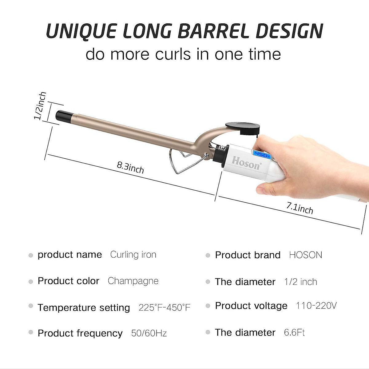 Hoson 1/2 Inch Curling Iron Professional, Ceramic Tourmaline Curl Wand Barrel, Hair Curler Iron for Long & Short Hair