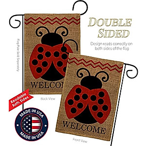 Welcome Ladybug Burlap Garden Flag - Friends Bugs & Frogs Butterfly Ladybugs Dragonfly Bee Springtime Insect Natural Wildlife - Yard Decorations Holiday Outdoor Flags Double-Sided 12.5 X 18