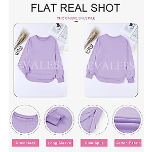 EVALESS Sweatshirt for Women Casual Long Sleeve Shirts Cute Lightweight Comfort Colors Crewneck Cotton Sweatshirts Loose Fit Side Split Pullover Tunic Tops 2025 Fall Fashion Clothes Purple Medium