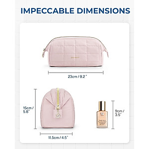 BAGSMART Makeup Bag Travel Cosmetic Bag, Puffy Padded Make Up Bags for Women Makeup Organizer Case, Wide-open Pouch Purse Travel Essentials Toiletries Accessories Brushes, Pink