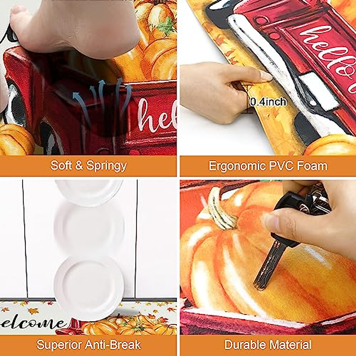 Ileading Fall Thanksgiving Kitchen Anti Fatigue Mat Set of 2 A Truck Full of Pumpkins Non Slip Cushioned Kitchen Sink Floor Mats Waterproof Foam Comfort Standing Runner Rug Holiday Home Decorations