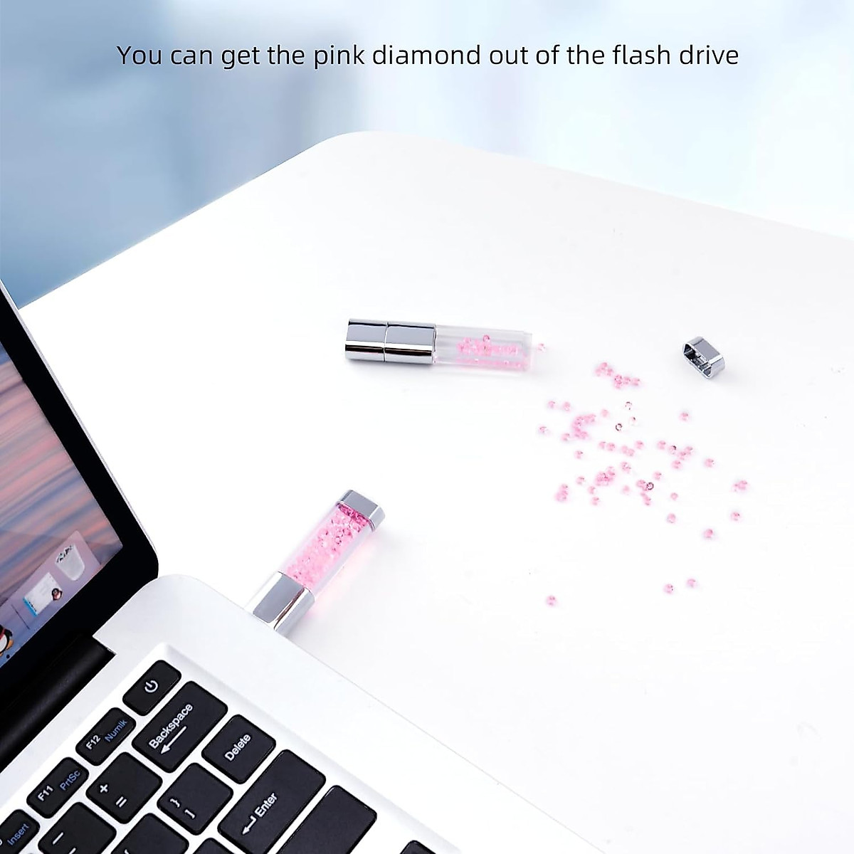 USB Flash Drive 32GB, BorlterClamp Cute Pink Crystal Thumb Drive Novelty Pen Drive Memory Stick
