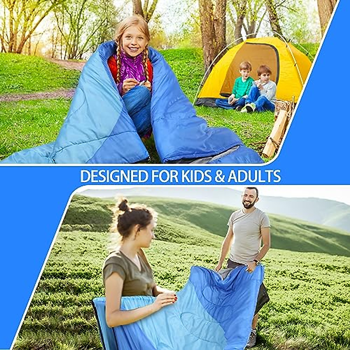 Sleeping Bags for Adults Kids - Backpacking Camping Sleeping Bag for Girls Boys - Cold Weather Warm Sleeping Bag with Compression Bags for All Season - Compact Camping Gear