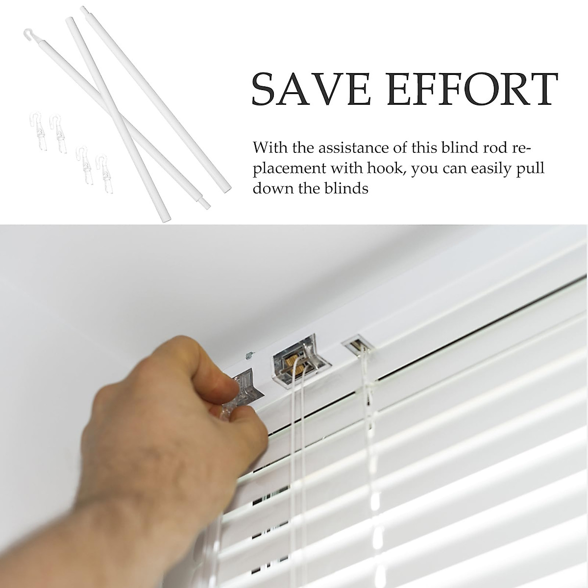Clear Blind Wand 1 Set with Hook Detachable Vertical Window Blind Rod Stick for Window Blind Stick Wand Opener 89CM