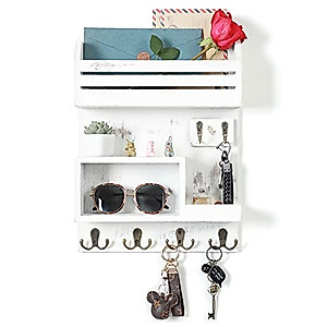 Mutsault Key Holder for Wall, Wall Mounted Mail Organizer with 6 Metal Key Hooks, Key Racks for Home Entryway Decor, Rustic Paulownia Wood