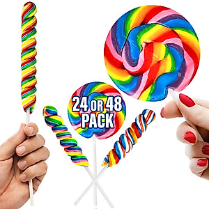 24 Rainbow Lollipops Individually Wrapped Non Broken 12 Large Swirl Lollipop 3" and 12 Large Twisty Pops, Perfect Suckers for Gift, and Holiday Decorations,