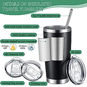 SEEWEY 24 Pack Insulated Travel Tumblers 20oz Tumbler Double Wall Vacuum Travel Mug with Lid and Straw Stainless Steel Double Wall Coffee Cups Powder Coated Coffee Mug for Cold and Hot Drinks (Black)