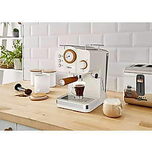 Salton Swan Nordic Espresso Machine with Milk Frother, 1.2L Tank, Matte Cotton White