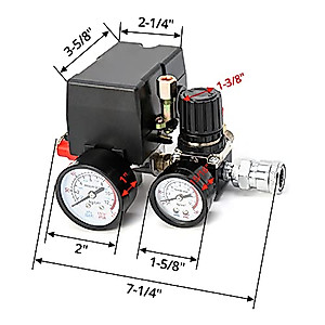 QWORK Air Compressor Pressure Switch Control Valve, 90-120PSI Pressure Regulator with Pressure Gauges Fittings Set