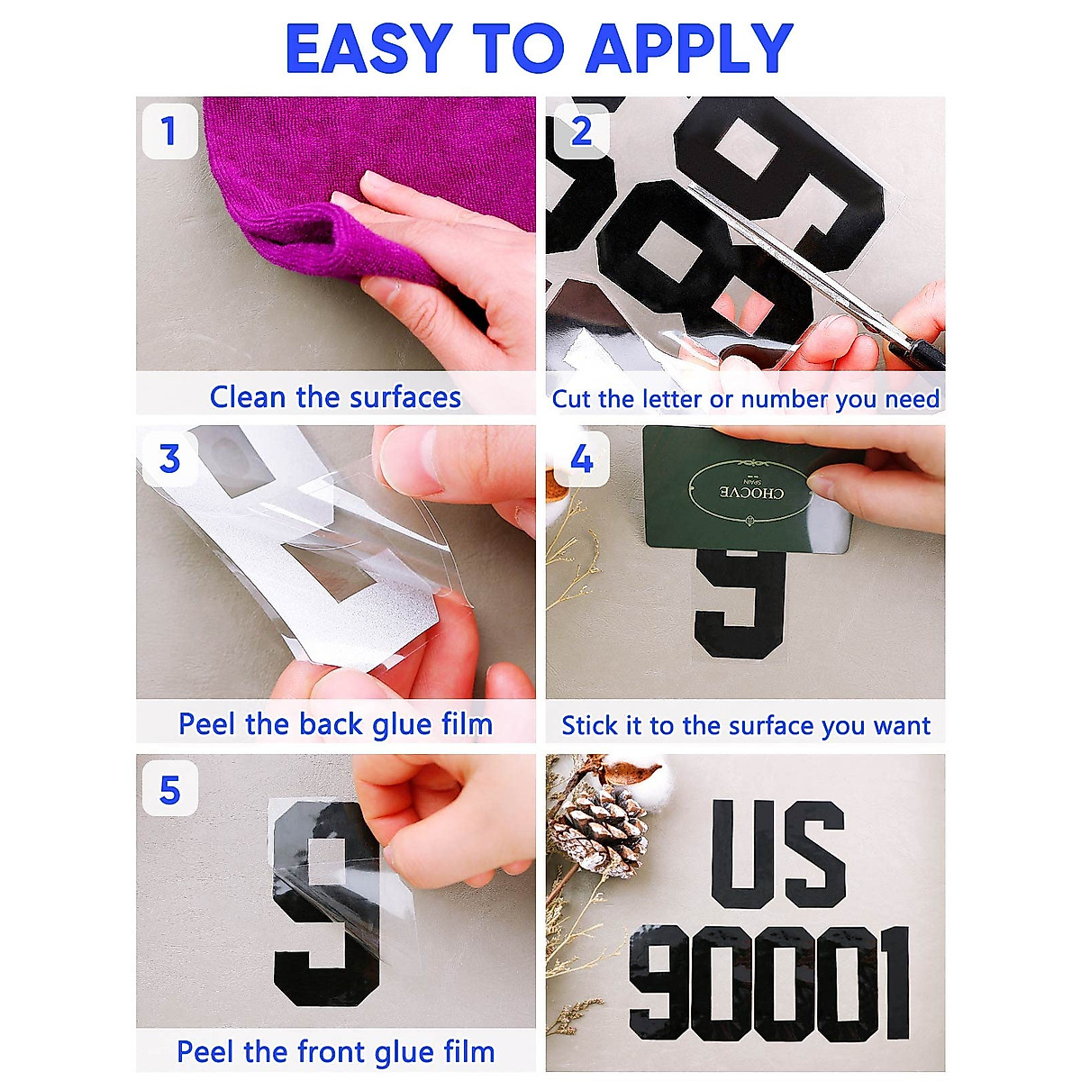 Seloom 148 PCS Mailbox Numbers and Letters Stickers Decals,3" X 7 Set Number 0-9 and 3" X 3 Set Alphabet Letter for Outside Indoor,Vinyl Self-Adhesive Waterproof Door House Address Stickers,Black