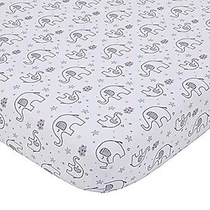 Little Love by NoJo Dream Big Little Elephant Grey, White and Gold 3 Piece Mini Crib Bedding Set - Comforter with Two Fitted Mini Crib Sheets