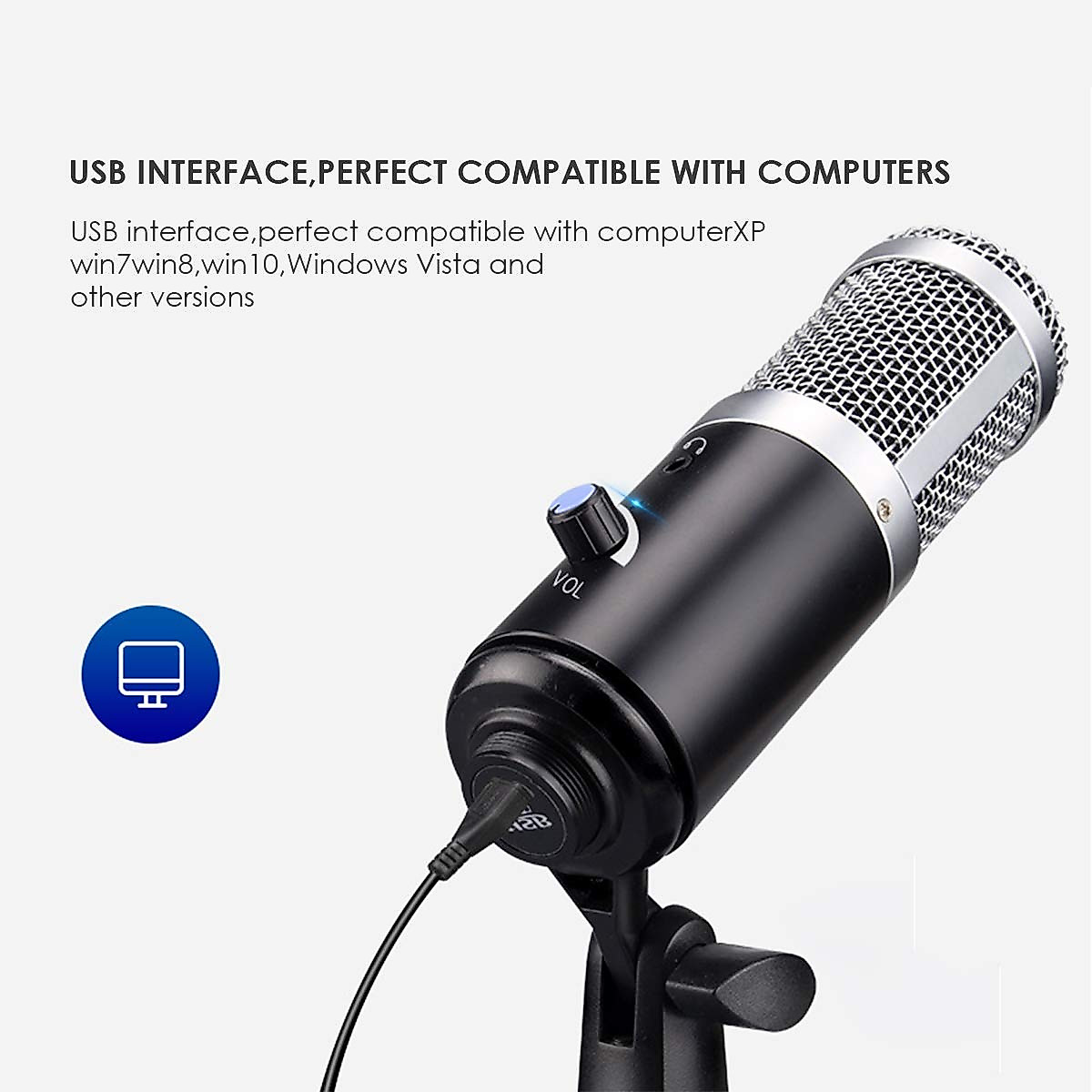 Tmtop Computer USB Microphone Laptop Condenser Recording External Microphone for Podcasting Video Chat Streaming Broadcast