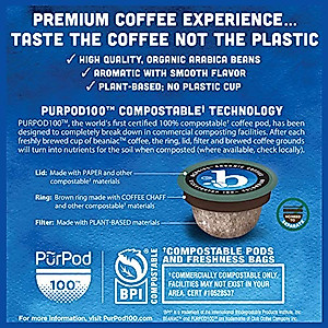 beaniac Organic Kickstarter 100% Colombian | Medium Roast, Single Serve Coffee K Cup Pods | Rainforest Alliance Certified | 30 Compostable, Plant-Based Coffee Pods | Keurig Brewer Compatible