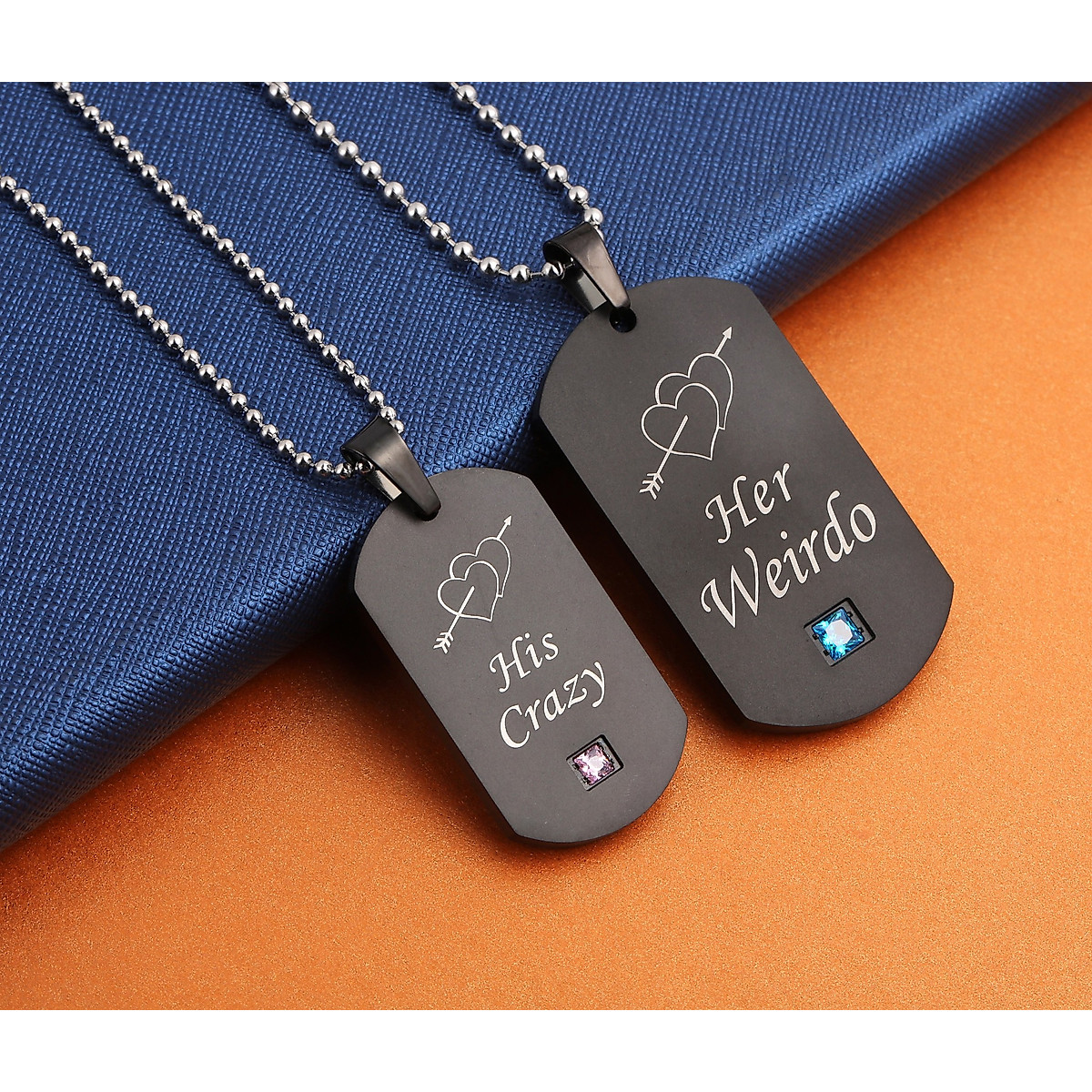 SunnyHouse Jewelry His & Hers Matching Set Titanium Stainless Steel His Crazy Her Weirdo Couple Pendant Necklace in a Gift Box (A PAIR)