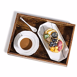 Hanobe Brown Decorative Serving Trays: Rustic Brown Rectangle Tray Decor with Cutout Handles for Coffee Table Ottoman Living Room Kitchen Home Decor, Large