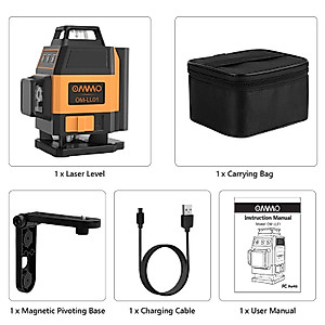 OMMO Laser Level, 16 Lines Green Laser Level Self Leveling Tool, 150ft Mini Laser Level Beam Tool with Two 360° Vertical and Two 360° Horizontal Lines, Magnetic Stand USB Cable Included