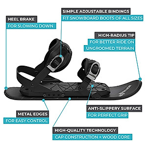 Skiskates - Short Mini Ski Skates for Snow | Skating Skis Snowblades Skiboards | Ice Skates for Snow | Shortest Skis Ever (Black | for Snowboard Boots)