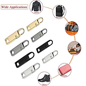 Urmspst Zipper Pull Replacement (Upgraded), 12 Pcs Detachable Zipper Pull Tabs for Luggage Clothing Jackets Backpacks Boots Purse Coat(2Size, 2 Color Black, Silver)