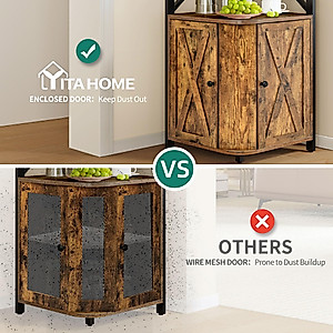 YITAHOME Corner Bar Cabinet with Glass & Wine Holder, Industrial Corner Shelf with Wine Storage, 5-Tiers Liquor Cabinet Bar for Home/Living Room/Kitchen, Rustic Brown