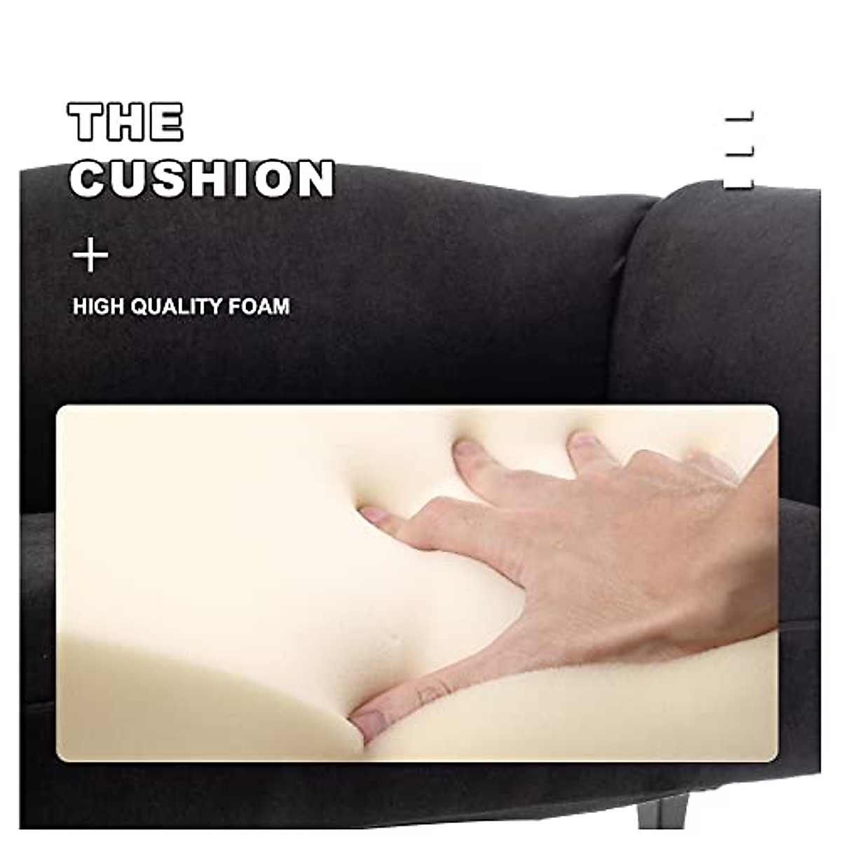 MWrouqfur 53" Mid Century Loveseat Sofa,Upholstered 2 Seater Sofa w/Tufted Back,Wood Legs,Modern Linen Fabric Love Seat Couch Chair for Small Space,Living Room Bedroom Office Apartment (Black)