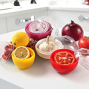OUKEYI 5Pieces Fruit and Vegetable Storage Containers Reusable Refrigerator Box Storage Bowls Saver Holder Keeper for Green pepper, onion, Tomato, Lemon, and garlic ，Refrigerator Vegetable Crisper