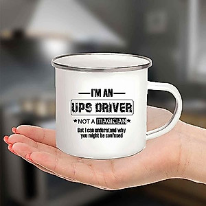 Novelty Gift Humorous Boss Gift, Ideal For Coworkers On Secretaries' Day - I'm An Driver Not A Magician Quote On 12oz Enamel Silver Mug