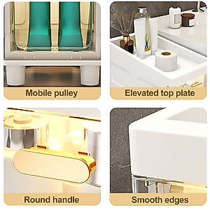 JUNGEDUI Slim Bathroom Cabinet Storage, Large Capacity Slim Storage Cabinet with Clear Plastic Drawers Casters Narrow Tall Slim Floor Cabinet for Small Spaces,7''W and 9''W