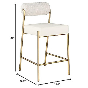 Meridian Furniture 587Cream-C Carly Collection Modern | Contemporary Vegan Leather/Boucle Fabric Upholstered Counter Stool, 19" W x 22.5" D x 37" H, Cream